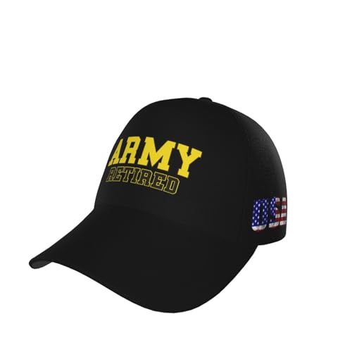 Tavos Army Retired Trucker Hat for Men - Baseball Snapback Cap American Flag