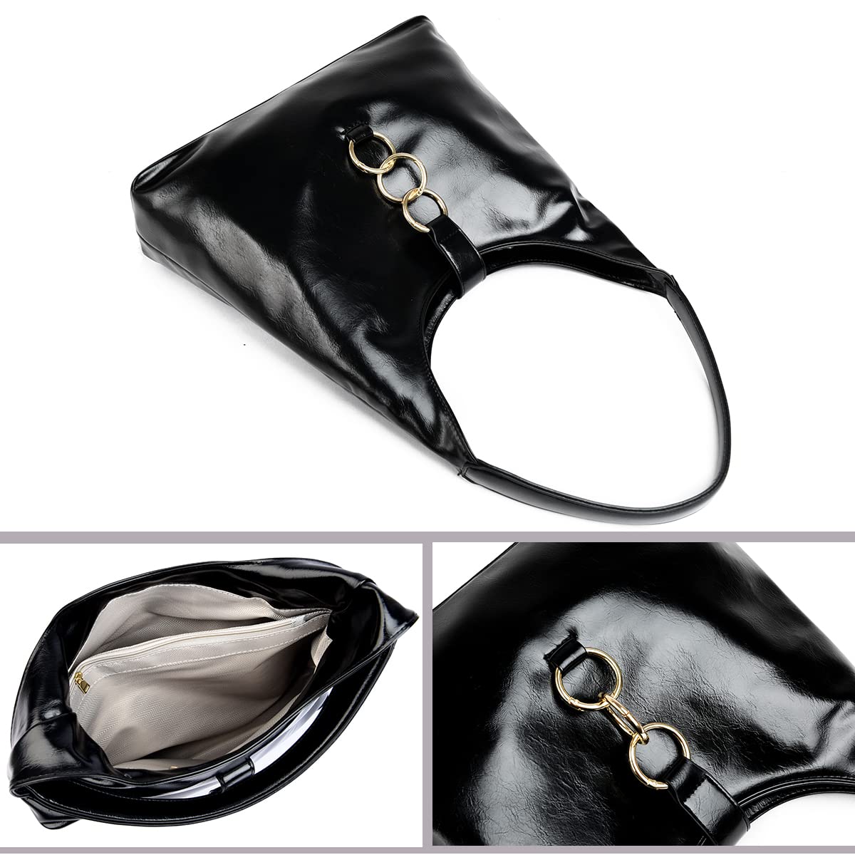 DOREAMALOE Women's Retro Vegan PU Leather Shoulder Bag Hobo Handbag Casual Tote Shoulder Purse