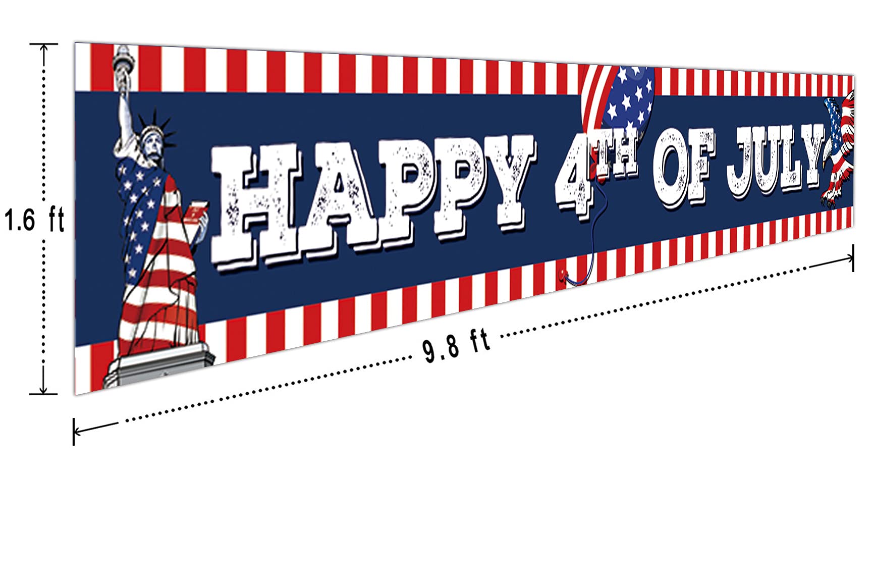 Large Happy 4th of July Banner, America Independence Day Banner, Memorial Day Decoration (9.8 x 1.6 ft)