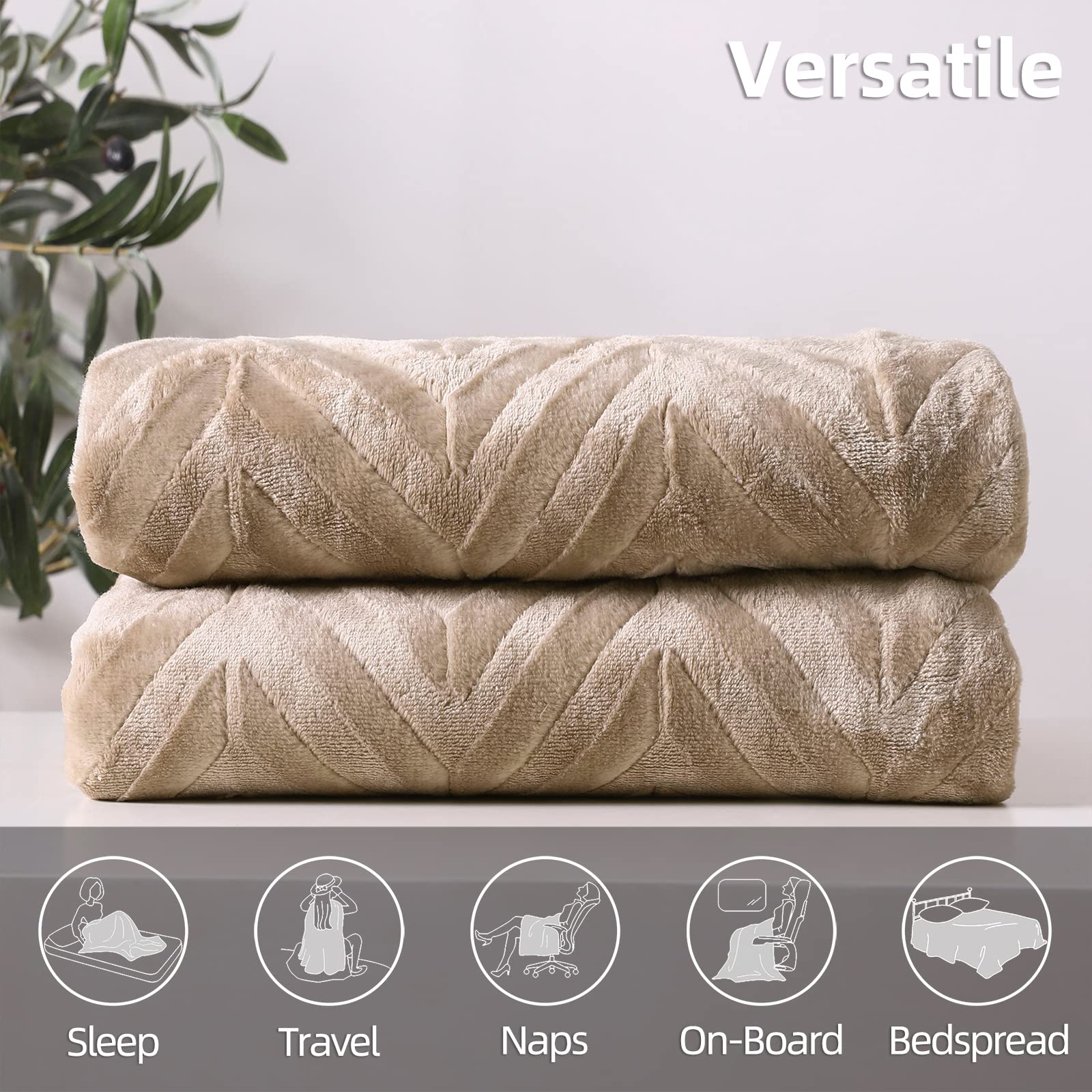 Whale Flotilla Flannel Fleece Queen Size Bed Blanket, Lightweight Breathable Soft Bedspread Plush Fluffy Coverlet Chevron Design Decorative Blanket for All Season, 90x90 Inch, Champagne