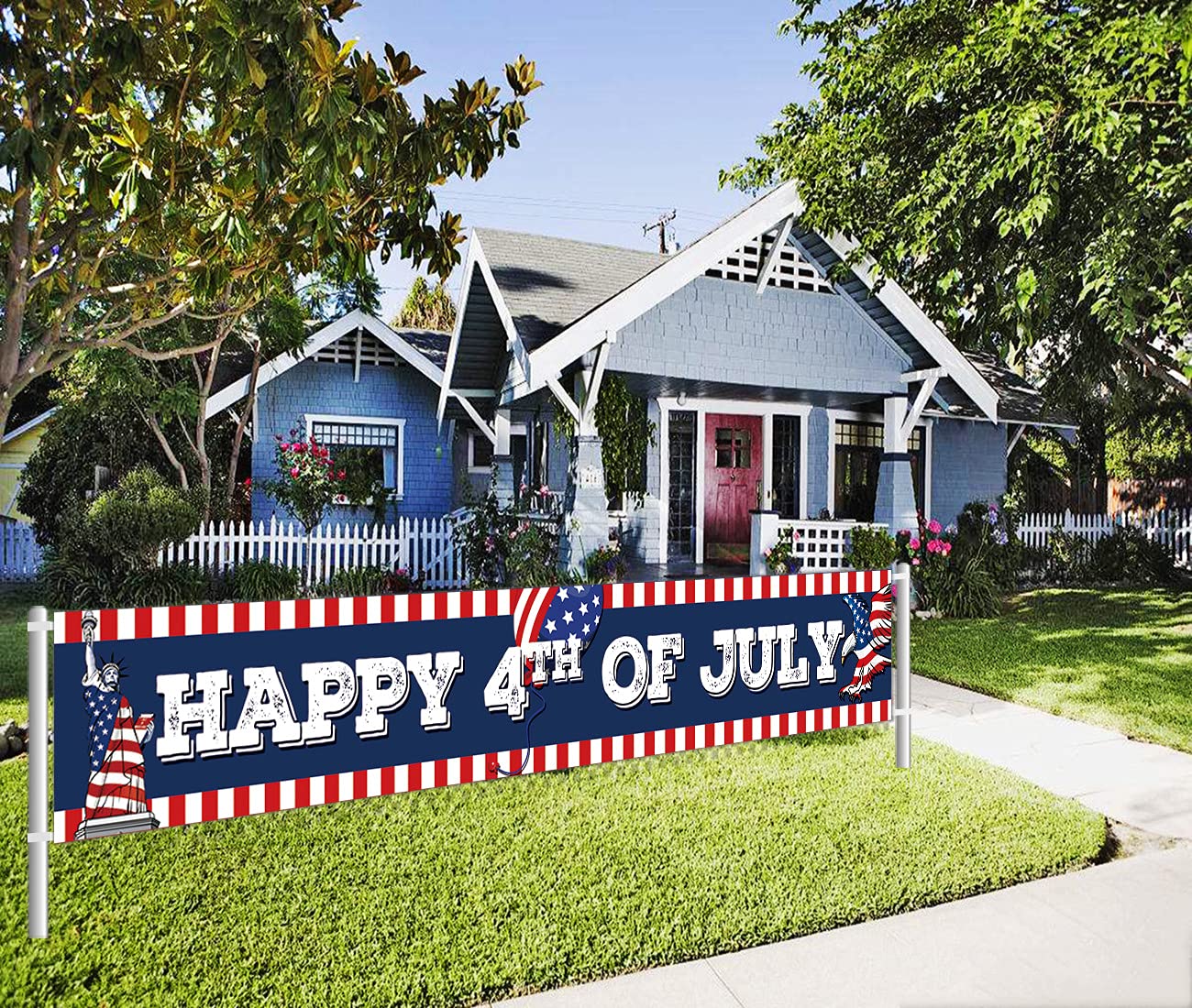 Large Happy 4th of July Banner, America Independence Day Banner, Memorial Day Decoration (9.8 x 1.6 ft)