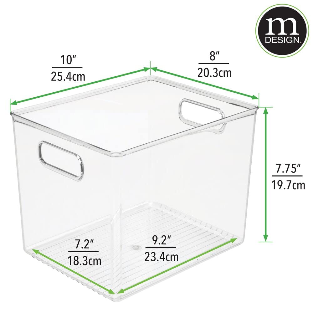 mDesign Plastic Tall Deep Organizing Kitchen Pantry Cabinet, Refrigerator, Freezer Food Organization Storage Bin with Handles, Drawer Container Organizer - Ligne Collection - Clear