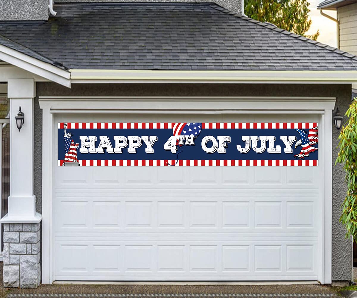 Large Happy 4th of July Banner, America Independence Day Banner, Memorial Day Decoration (9.8 x 1.6 ft)