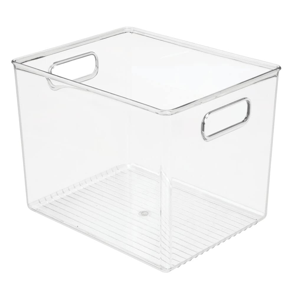mDesign Plastic Tall Deep Organizing Kitchen Pantry Cabinet, Refrigerator, Freezer Food Organization Storage Bin with Handles, Drawer Container Organizer - Ligne Collection - Clear