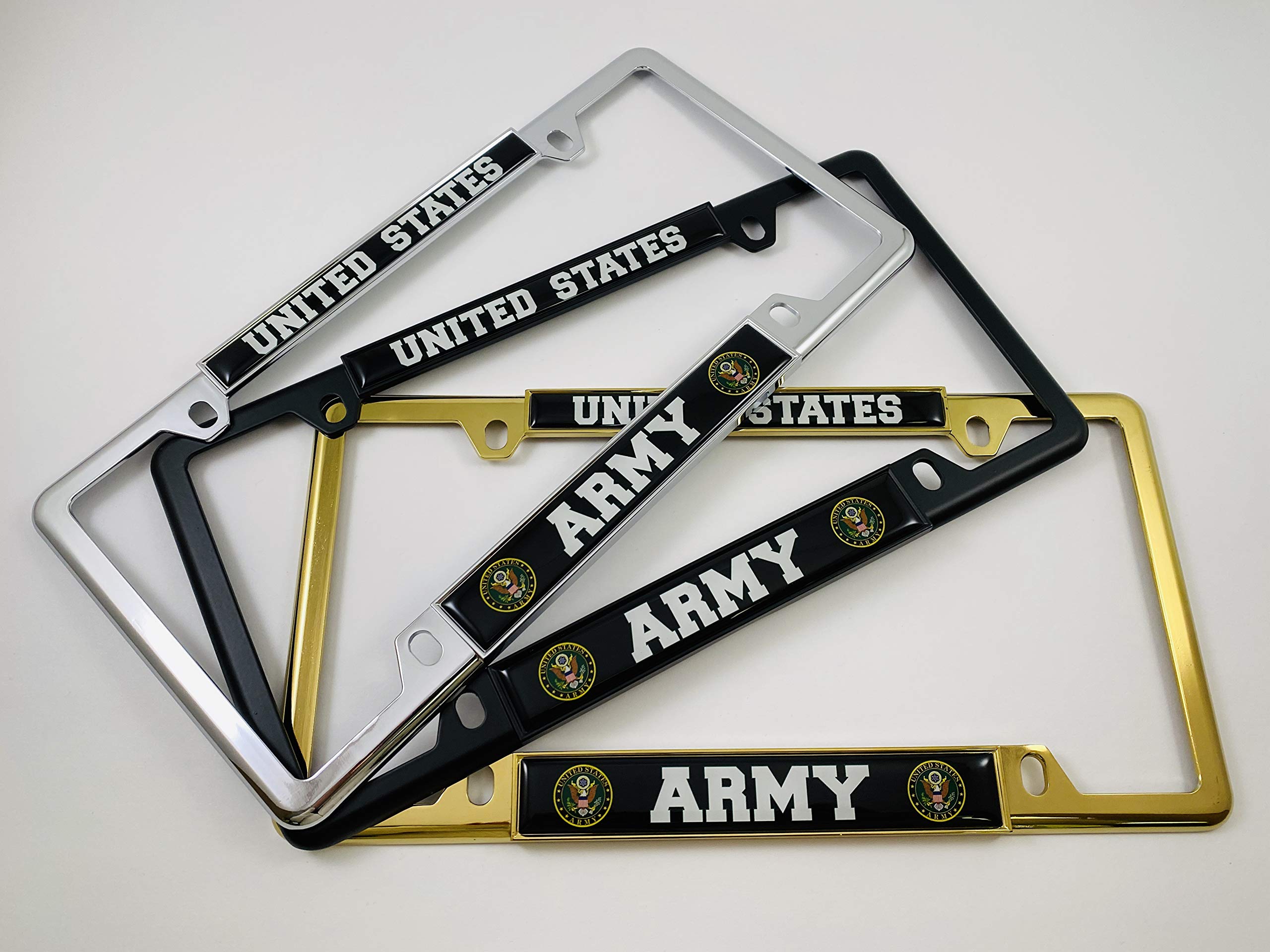[Officially Licensed Product] - U.S. Army Retired - Domed Custom-Made Personalized Narrow (Thin) Top 4 Hole Metal Car License Plate Frame with Free caps - Black (Quantity: 1 Frame)