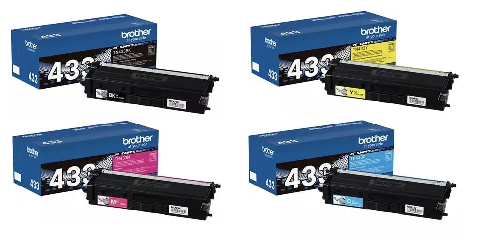 Brother TN433BK, TN433C, TN433M, TN433Y High Yield Black, Cyan, Magenta and Yellow Toner Cartridge Set