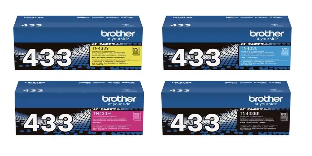 Brother TN433BK, TN433C, TN433M, TN433Y High Yield Black, Cyan, Magenta and Yellow Toner Cartridge Set