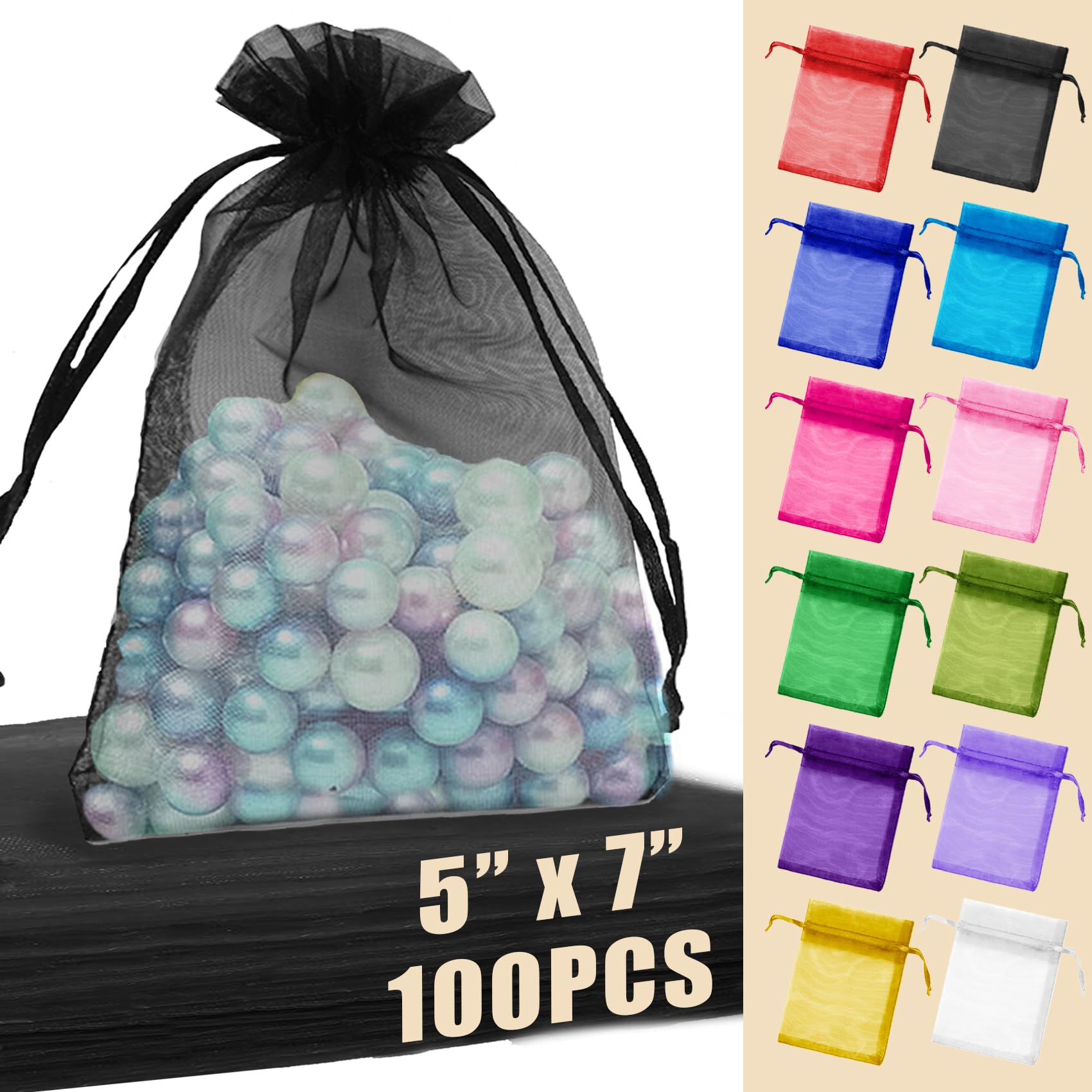 Luceinvita 100pcs Olive Green Organza Favor Bags, 5x7 Inches Wedding Gift Bags Sheer Mesh Bags with Drawstring for Jewelry Candy Soaps Baby Shower Sample Pouches