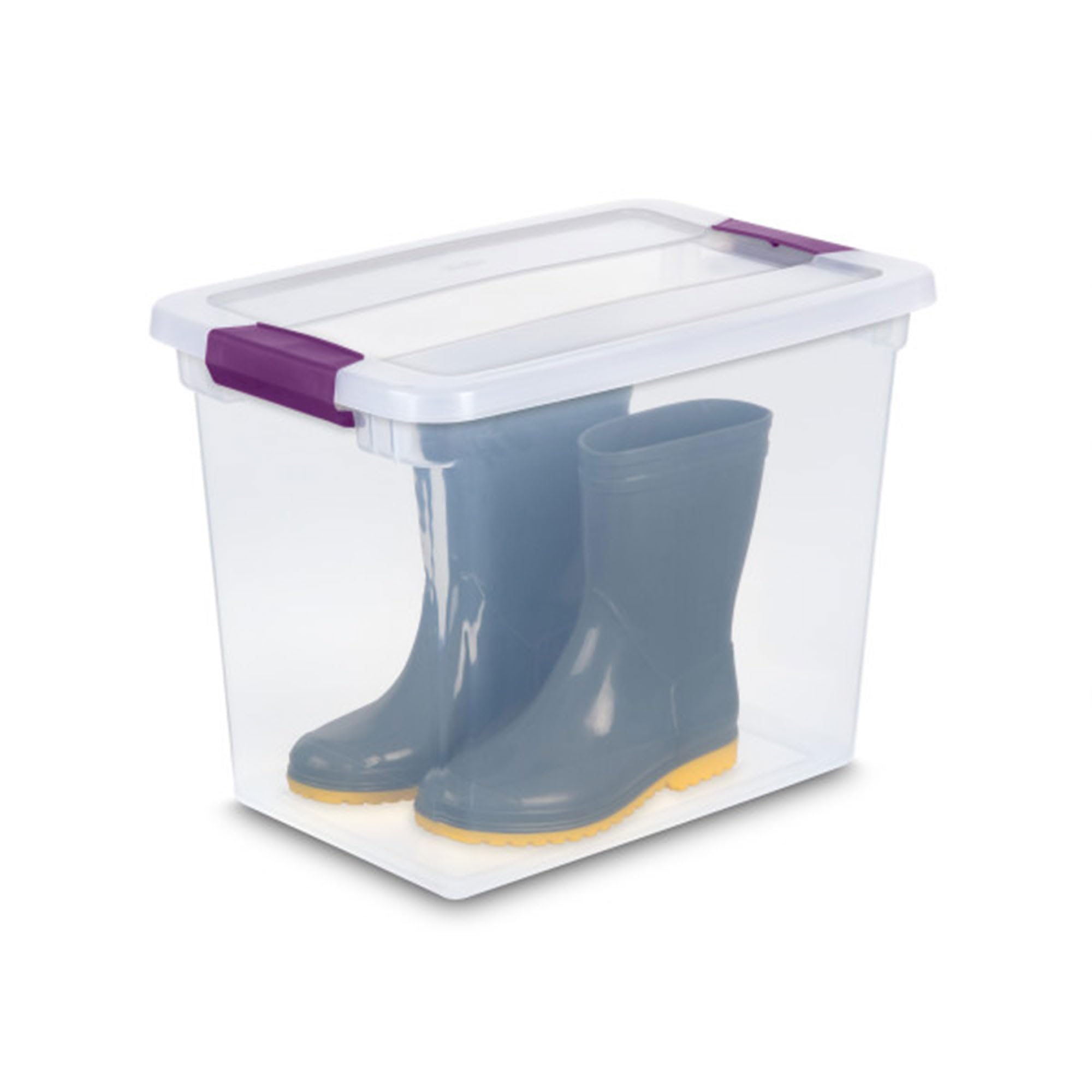 Sterilite 17631706 27 Quart/26 Liter ClearView Latch Box, Clear with Sweet Plum Latches, 6-Pack