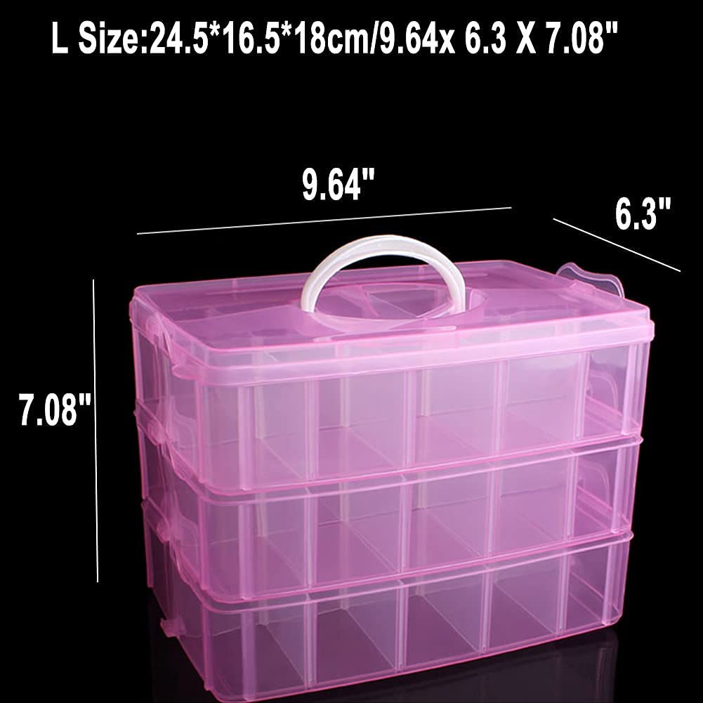 ZLY 3-Tier Demountable Plastic Jewelry Box Organizer Storage Container with Adjustable Dividers 30(Large) Grids
