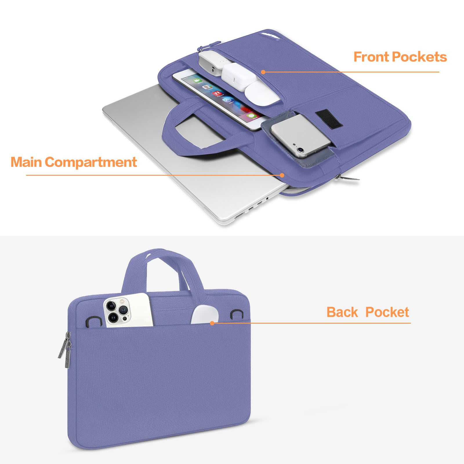 MOSISO Laptop Shoulder Bag Compatible with MacBook Air/Pro, 13-13.3 inch Notebook, Polyester Flapover Briefcase Sleeve Case, Lavender Gray