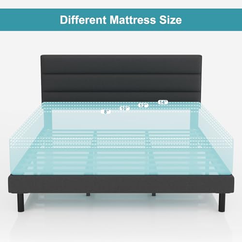 IYEE NATURE Full Size Bed Frame with Headboard,Sturdy Platform Bed with Wooden Slats Support,No Box Spring,Mattress Foundation,Easy Assembly,Dark Grey