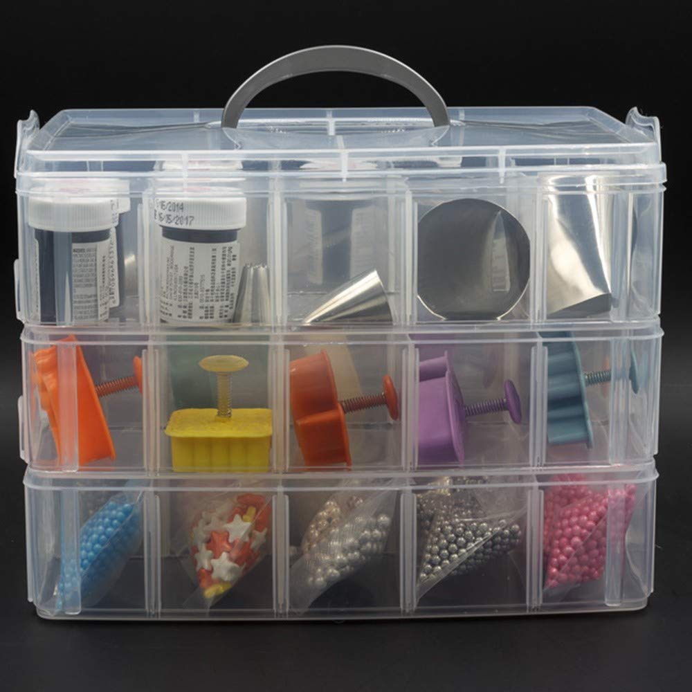ZLY 3-Tier Demountable Plastic Jewelry Box Organizer Storage Container with Adjustable Dividers 30(Large) Grids