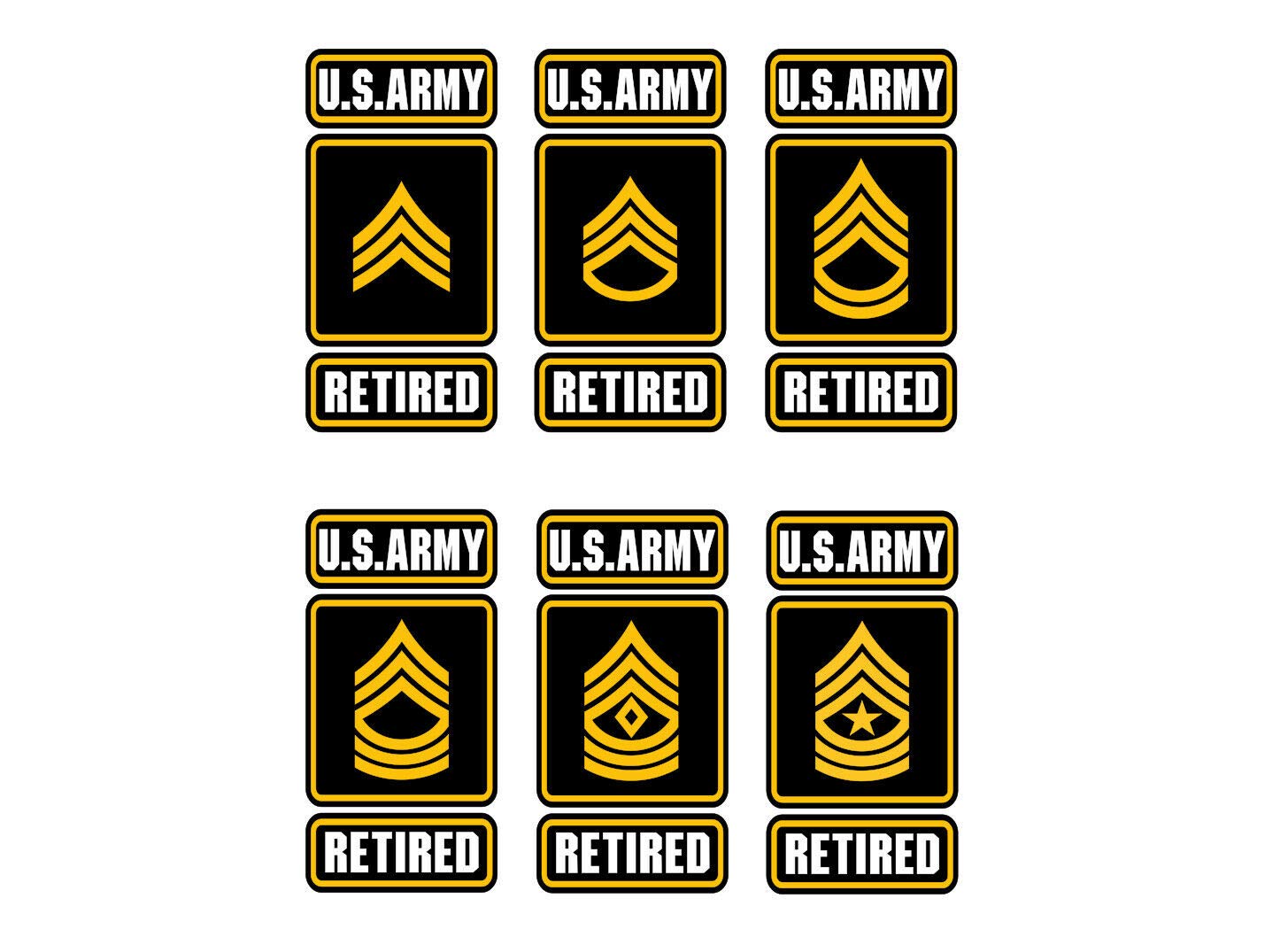 Edward & Co Sticker U.S Army Enlisted Ranks Decal United States Military for Car Truck Window Laptop Bumper SGTSSGSFCMSG1SGSGM 2.5 w x 5.0 h in (Master Sergeant E-8), BlackYellowWhite