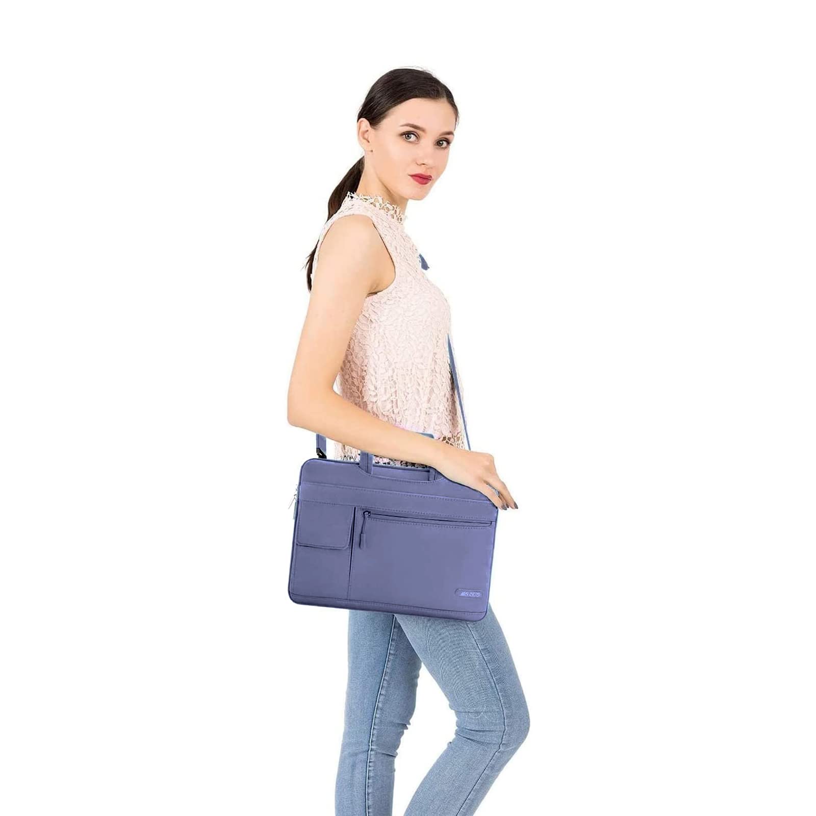 MOSISO Laptop Shoulder Bag Compatible with MacBook Air/Pro, 13-13.3 inch Notebook, Polyester Flapover Briefcase Sleeve Case, Lavender Gray