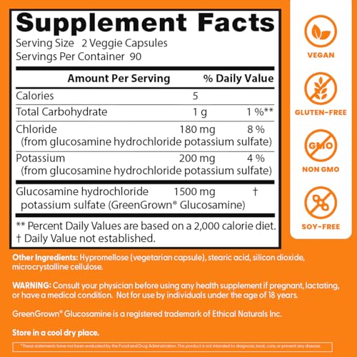 Doctor's Best Vegan Glucosamine Sulfate, Joint Support, Non-GMO, Vegan, Gluten Free, Soy Free, 750 mg 180 Veggie Caps (Pack of 1)