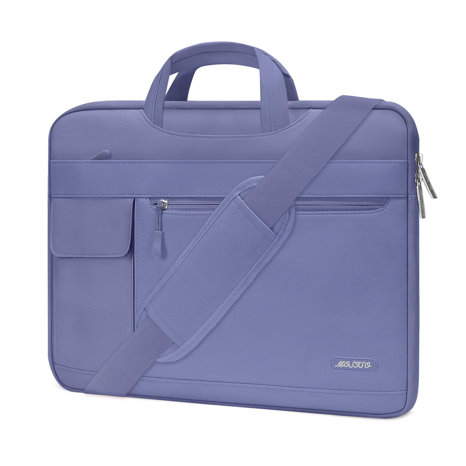 MOSISO Laptop Shoulder Bag Compatible with MacBook Air/Pro, 13-13.3 inch Notebook, Polyester Flapover Briefcase Sleeve Case, Lavender Gray