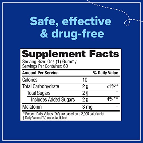 Zarbee's Melatonin Gummies 3mg Sleep Supplement to Promote Peaceful Sleep, Natural Mixed Fruit Flavor, Adults Gummy Age 12 Up, 60 Count