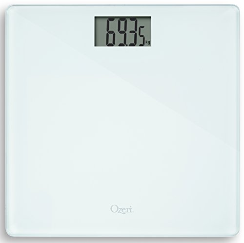 Ozeri Precision Bath Scale (440 lbs / 200 kg) in Tempered Glass, with 50 gram Sensor Technology (0.1 lbs / 0.05 kg) and Infant, Pet & Luggage Tare- White