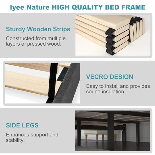 IYEE NATURE Full Bed Upholstered Platform with Headboard and Strong Wooden Slats, Strong Weight Capacity, Non-Slip,No Box Spring Needed, Easy Assembly,Bed,Dark Gray
