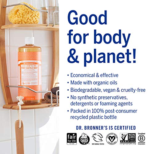 Dr. Bronner's - Pure-Castile Liquid Soap (Tea Tree, 1 Gallon) - Made with Organic Oils, 18-in-1 Uses: Acne-Prone Skin, Dandruff, Laundry, Pets and Dishes, Concentrated, Vegan, Non-GMO