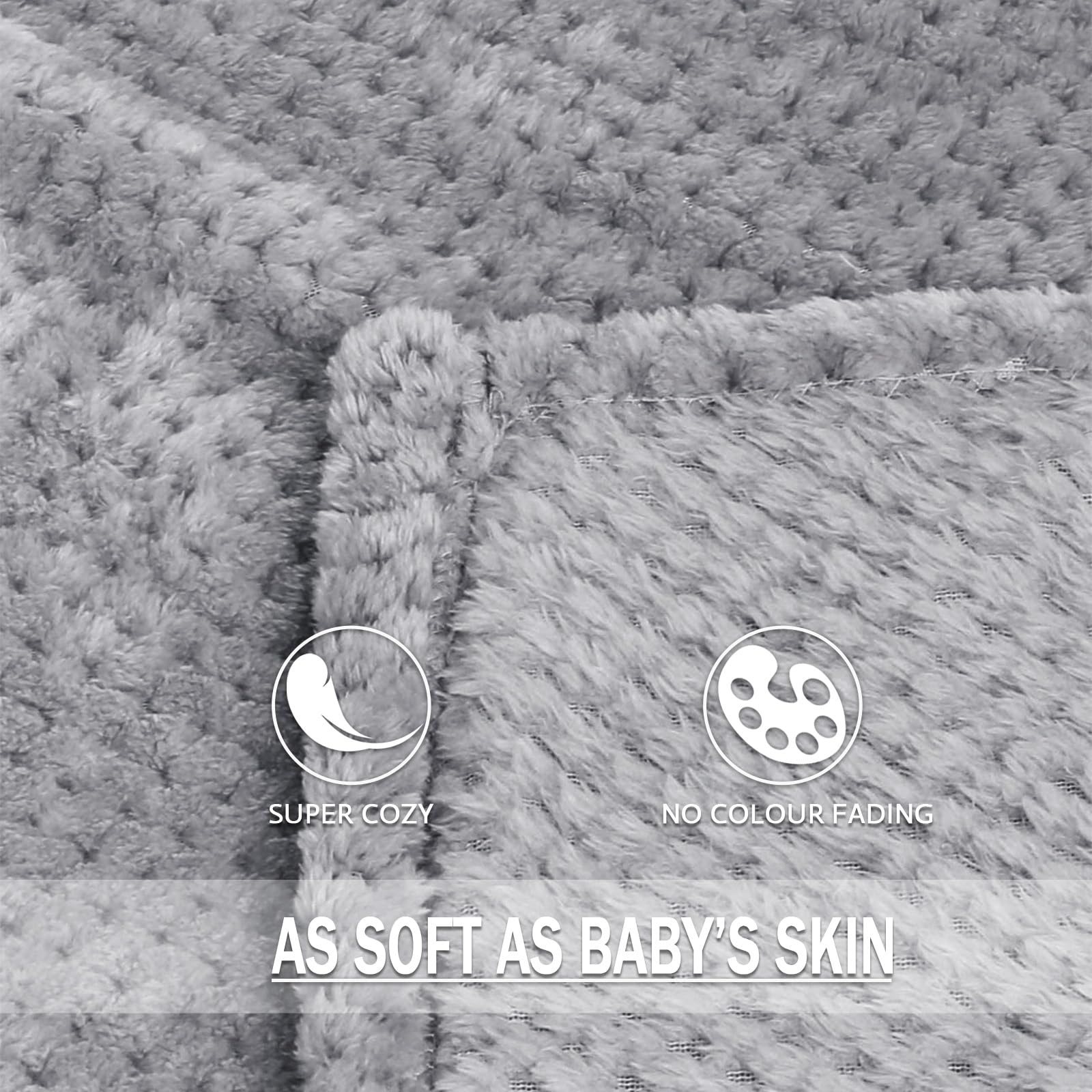 Exclusivo Mezcla Fleece Throw Blanket Extra Large, Super Soft and Warm Blankets for Couch, Sofa and Bed Waffle Textured, Cozy, Fuzzy and Lightweight (Light Grey, 50x70 Inches)