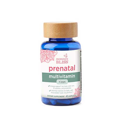 Mommy's Bliss Prenatal Multivitamin with Iron and Folic Acid: Supports Baby Development & Mom Immunity & Energy Levels* with Iron, Zinc, B Vitamins,Probiotics, Vegan, Gluten Free (45 Serving)Pack of 1
