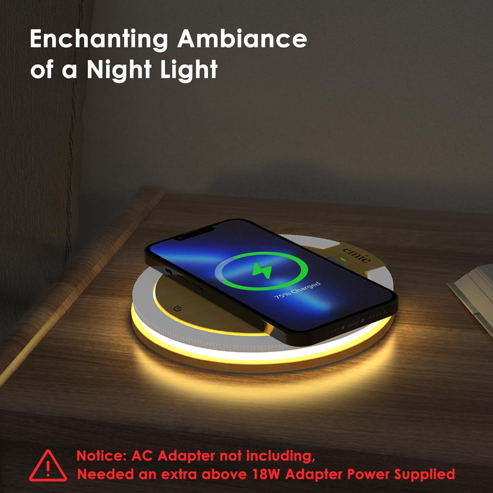 EMIE LED Bedside Lamp with Wireless Charger, Touch Desk Lamp Adjustable Nightstand Light Decor, 3 Brightness Levels Eye-Caring Table Lamps for Bedroom Dorm Home Office Gifts