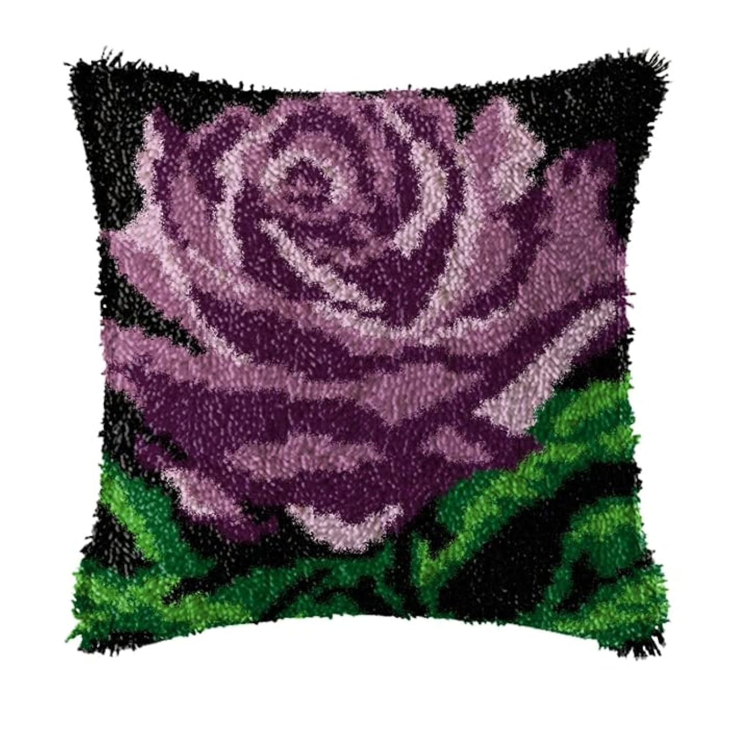 Purple Rose Latch Hook Kits Pillow Crochet Yarn Rug Pre-Printed Cushion DIY Needlework Pillowcase Hook and Latch Kit Christmas Home Sofa Decoration 43x43cm