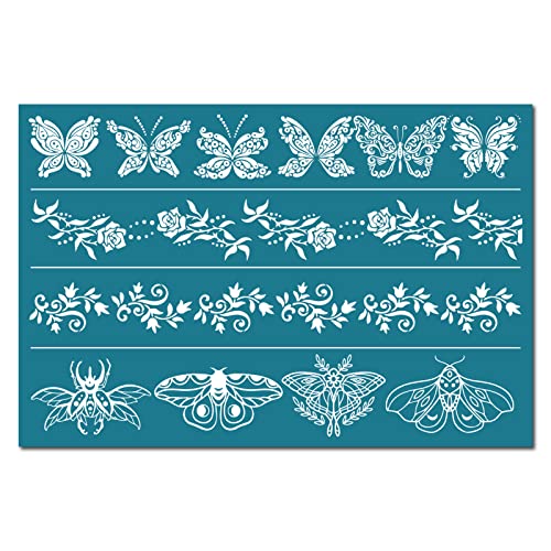 CREATCABIN Silk Screen Stencils for Polymer Clay Reusable Silkscreen Print Kit Self-Adhesive Printing DIY Art for Earring Jewelry Making Wood Fabric Wall T-Shirt Paper 5.9 x 3.9 Inch(Butterfly Flower)