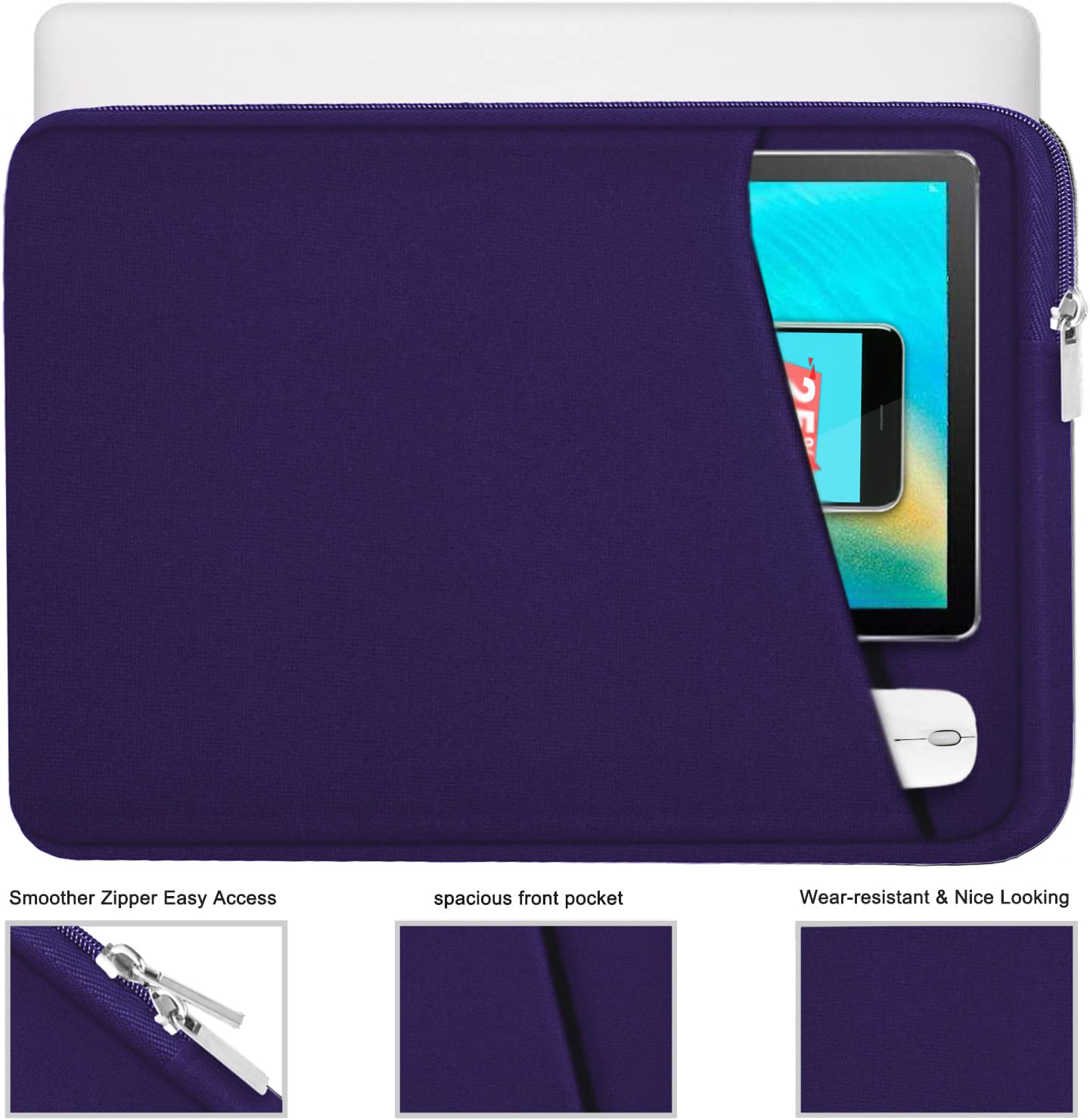 Laptop Sleeve Case 15.6 inch, Shockproof Protective Cover, Handbags Portable Laptop Bag for 15.6 inch HP Dell Asus Lenovo Notebook Computer Case with Front Pocket, Purple