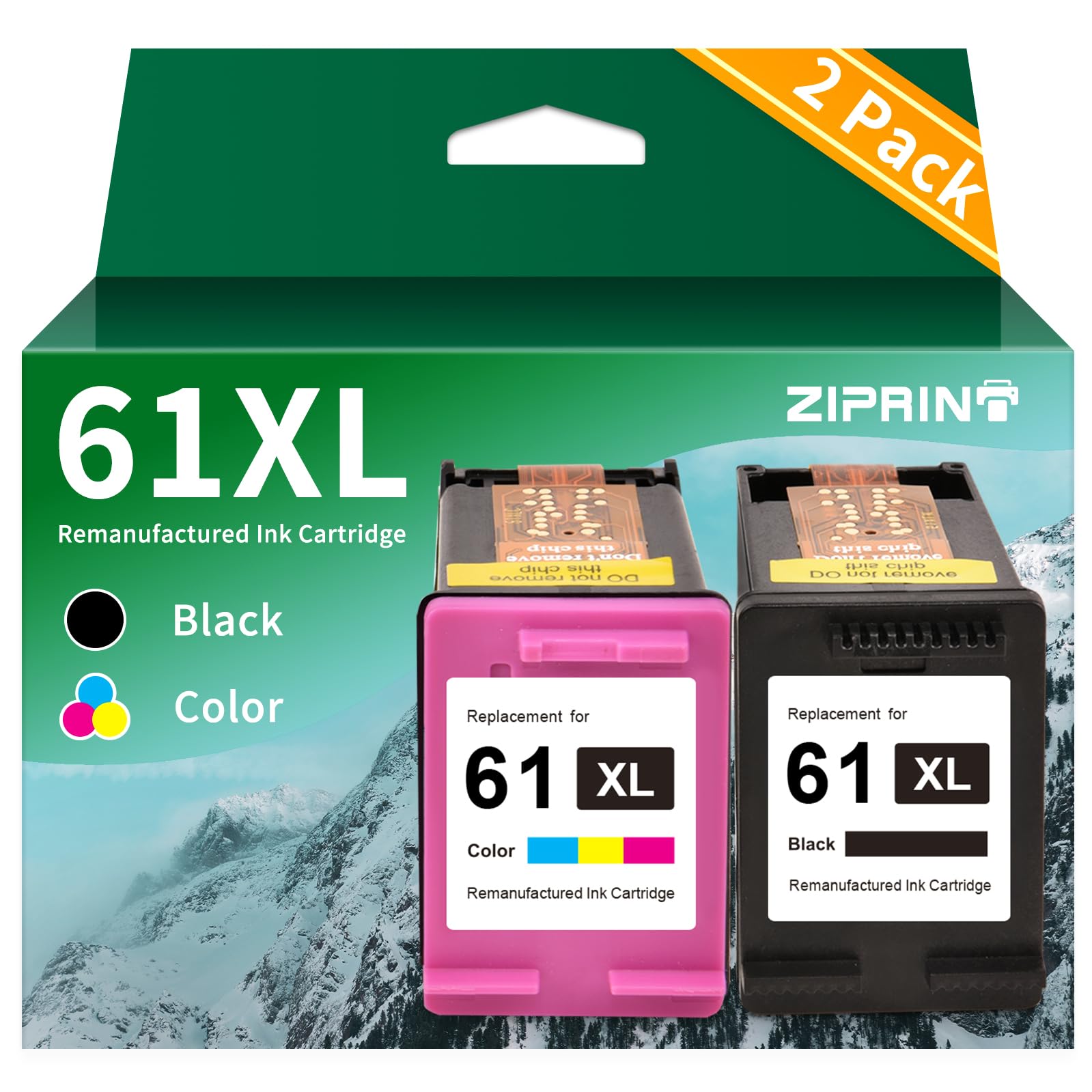 ZIPRINT Remanufactured Ink Cartridge Replacement for HP 61XL 61 Ink Cartridge Combo Pack for HP Envy 5530 Printer Ink Cartridge | HP Officejet 4635 Printer Ink Cartridge (1 Black, 1 Tri-Color 2Pack)