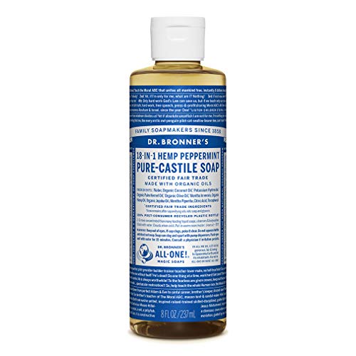 Dr. Bronner's - Pure-Castile Liquid Soap (Peppermint, 8 ounce) - Made with Organic Oils, 18-in-1 Uses: Face, Body, Hair, Laundry, Pets and Dishes, Concentrated, Vegan, Non-GMO