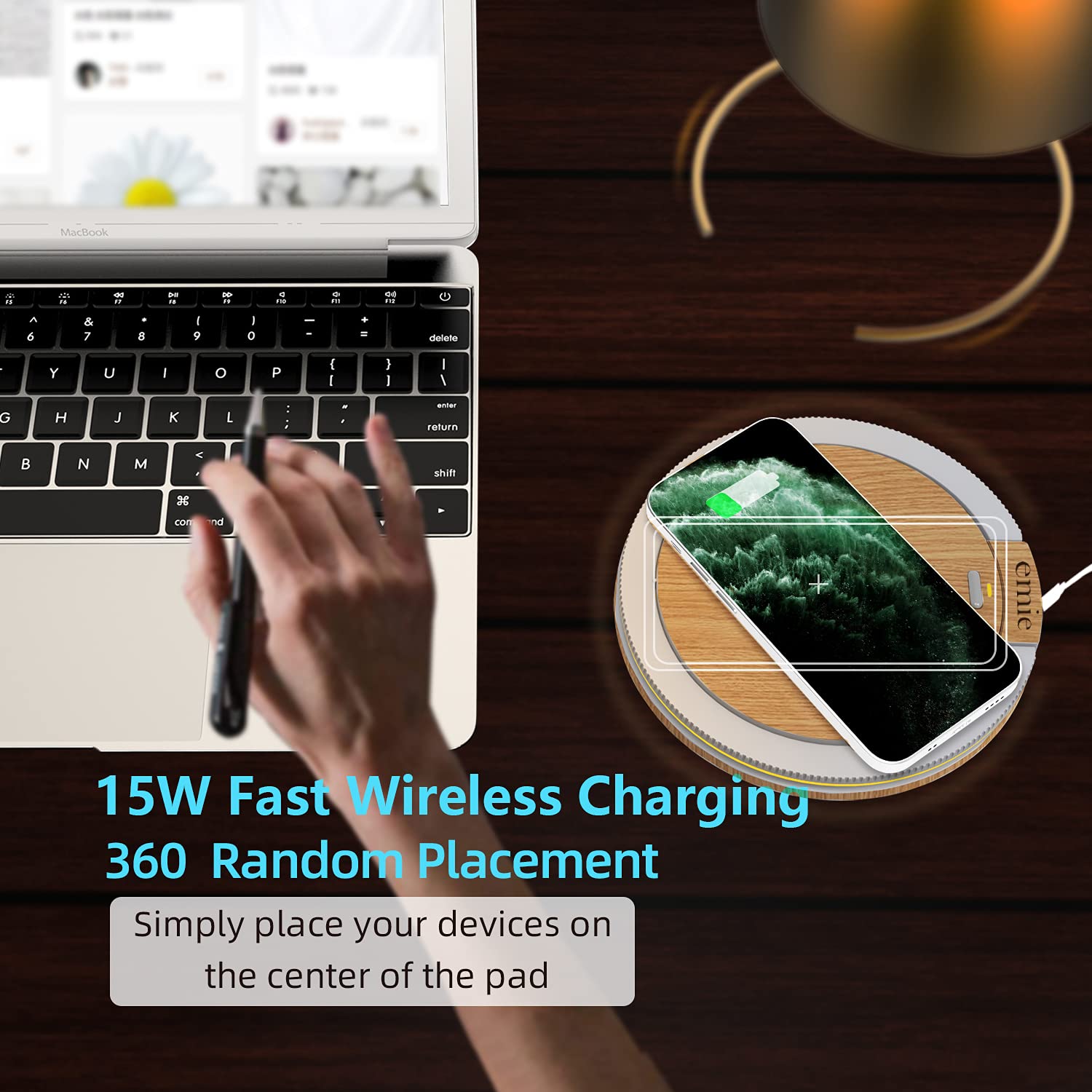 EMIE LED Bedside Lamp with Wireless Charger, Touch Desk Lamp Adjustable Nightstand Light Decor, 3 Brightness Levels Eye-Caring Table Lamps for Bedroom Dorm Home Office Gifts