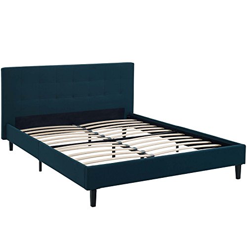 Modway Linnea Upholstered Azure Full Platform Bed with Wood Slat Support
