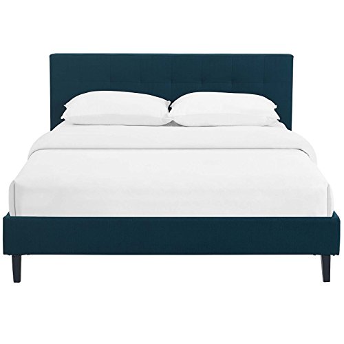 Modway Linnea Upholstered Azure Full Platform Bed with Wood Slat Support