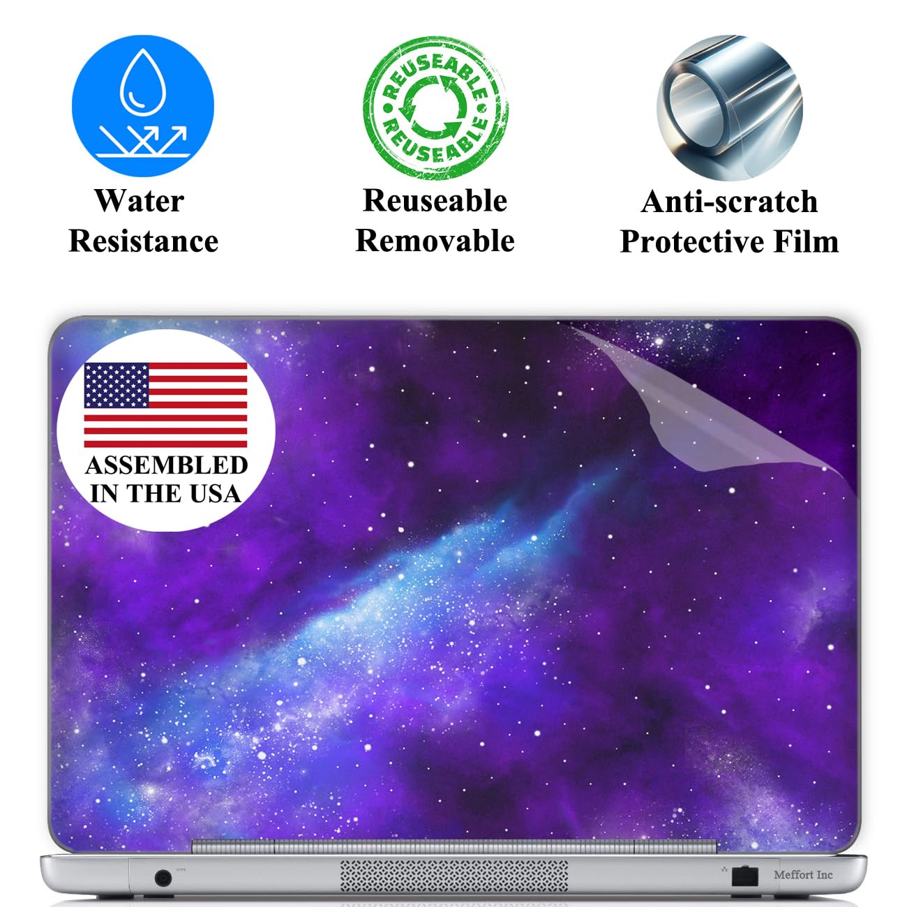 Meffort Inc 17 17.3 Inch Laptop Skin Sticker Premium Vinyl Sticker Cover Art Decal (Included 2 Wrist Pads) - Galaxy Universe