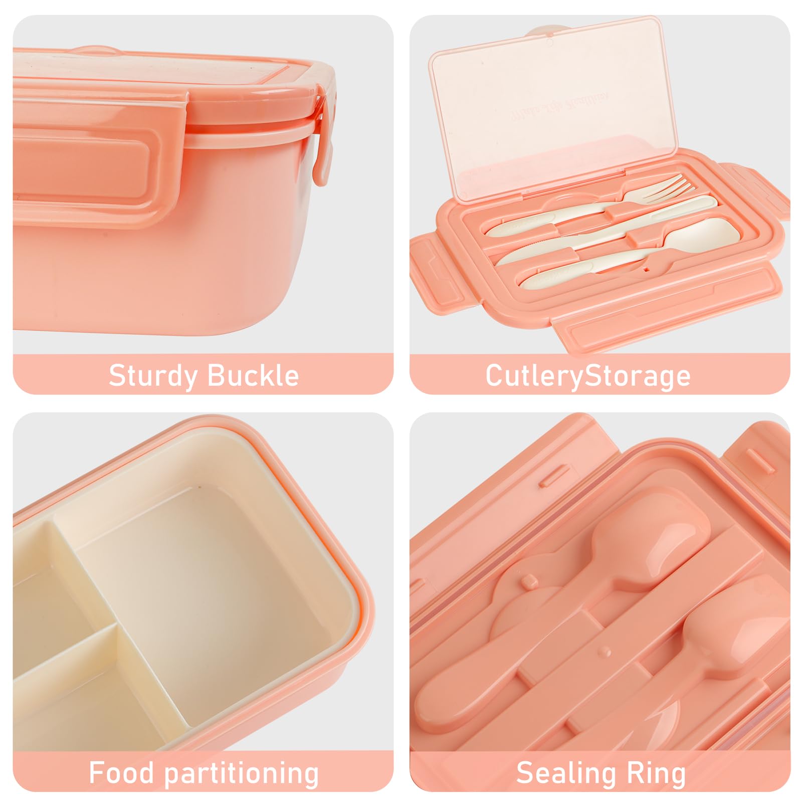 ZMYGOLON Bento Lunch Box for Kids, Lunch Bento Box Container Leak-proof for Kids Adults Teens School, Lunch Containers with 3 Compartments and Cup,Lunch Bag,Spoon,Fork (Pink)