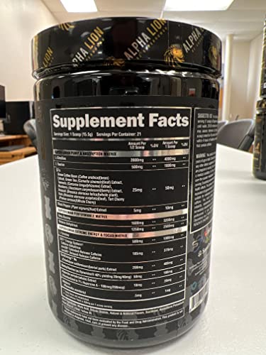 ALPHA LION Superhuman Extreme Pre Workout Powder, Beta Alanine, L-Taurine & Tri-Source Caffeine for Sustained Energy, Nitric Oxide & Citrulline for Pump (21 Servings, Sour Gummy Bear Flavor)