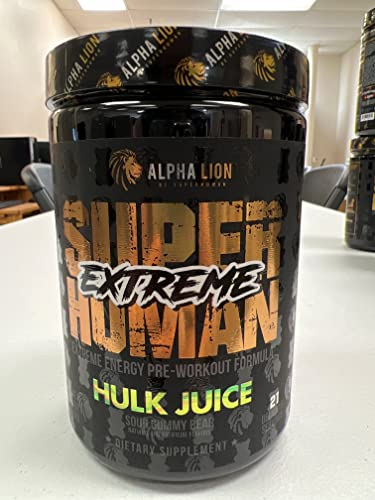 ALPHA LION Superhuman Extreme Pre Workout Powder, Beta Alanine, L-Taurine & Tri-Source Caffeine for Sustained Energy, Nitric Oxide & Citrulline for Pump (21 Servings, Sour Gummy Bear Flavor)