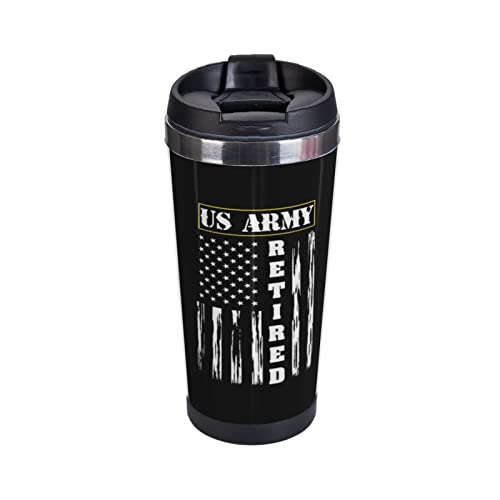 OSUKI Army Retired American Flag Coffee Travel Mug Stainless Steel Straw Travel Tumbler Vacuum Insulated Keep Cold