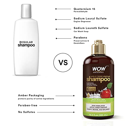 WOW Skin Science Apple Cider Vinegar Shampoo - Hair Growth Shampoo for Thinning Hair, Hair Loss & Dandruff Shampoo - Parabens & Sulfate Free Shampoo - Clarifying Shampoo for Build Up Purifying Shampoo
