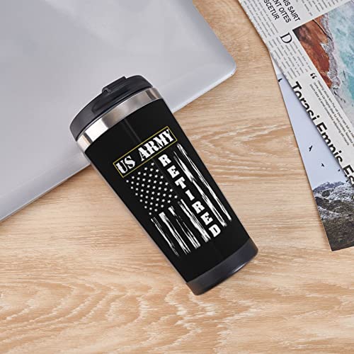 OSUKI Army Retired American Flag Coffee Travel Mug Stainless Steel Straw Travel Tumbler Vacuum Insulated Keep Cold
