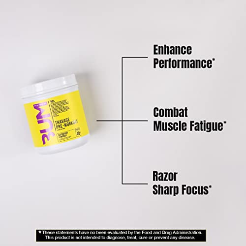 RAW Pre Workout Powder, Thavage (4 Peat) - Chris Bumstead Sports Nutrition Supplement for Men & Women - Cbum Preworkout for Working Out, Hydration, Mental Focus & Energy - 40 Servings
