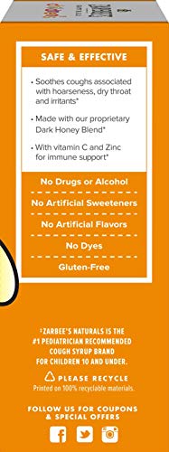 Zarbee's Naturals Children's Cough Syrup with Dark Honey, Natural Cherry Flavor, 4 Ounce Bottle