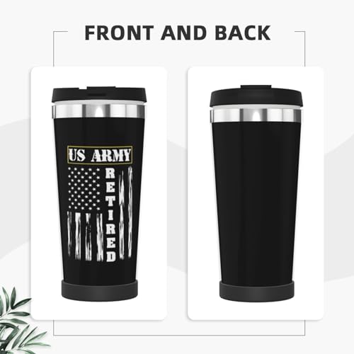 OSUKI Army Retired American Flag Coffee Travel Mug Stainless Steel Straw Travel Tumbler Vacuum Insulated Keep Cold