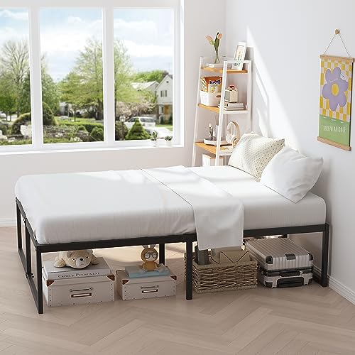 Richwanone 18 inch Full Bed Frame Metal Platform Mattress Foundation with Steel Slat Support, No Box Spring Needed, Easy Assembly, Black