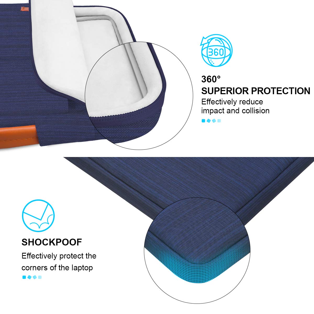 Lacdo 360° Protective Laptop Sleeve Case for 16 inch New MacBook Pro M4/M3/M2/M1 Pro/Max A3403 A3186 A2991 A2780 A2485 A2141 2024-2019, 15 inch Surface Laptop 7th Copilot+PC/6/5/4/3 Computer Bag, Blue