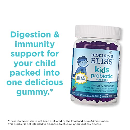 Mommy's Bliss Kids Probiotic + Prebiotic Gummies, Supports Immunity & Digestion for Kids 2 Years+, Less Sugar, Yummy Berry Flavor, 45 Count (Pack of 3)