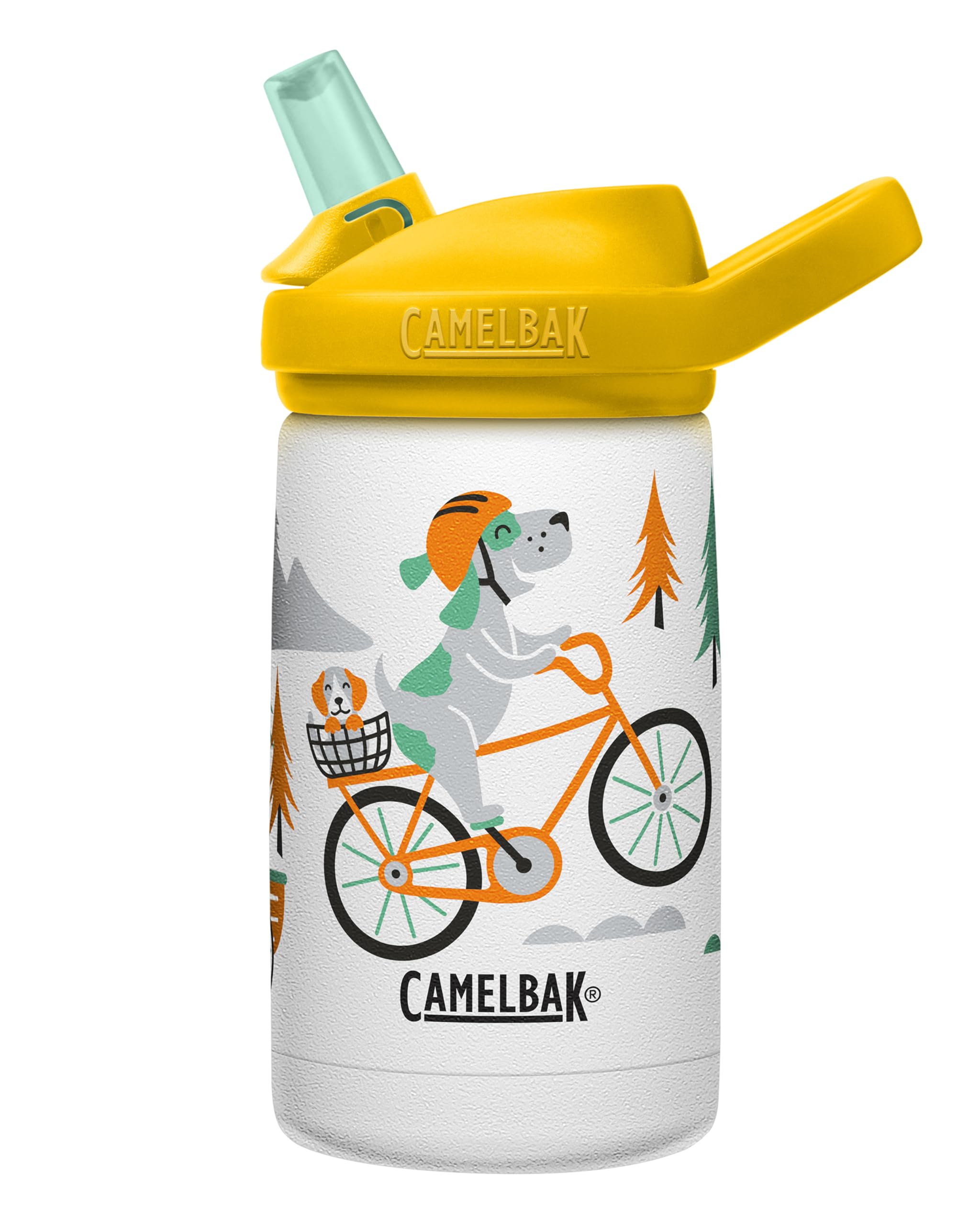 CamelBak Eddy+ Kids 12 oz Bottle, Insulated Stainless Steel with Straw Cap - Leak Proof When Closed,Biking Dogs